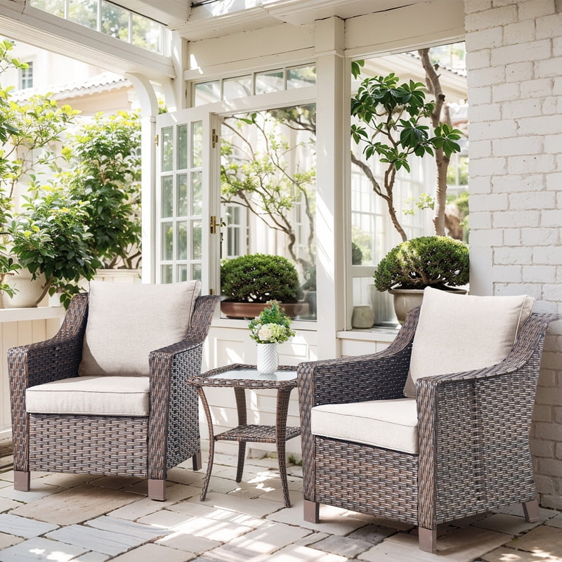POCASSY 3PCS Outdoor Furniture Set Wicker Patio Chairs Set with 2 ...