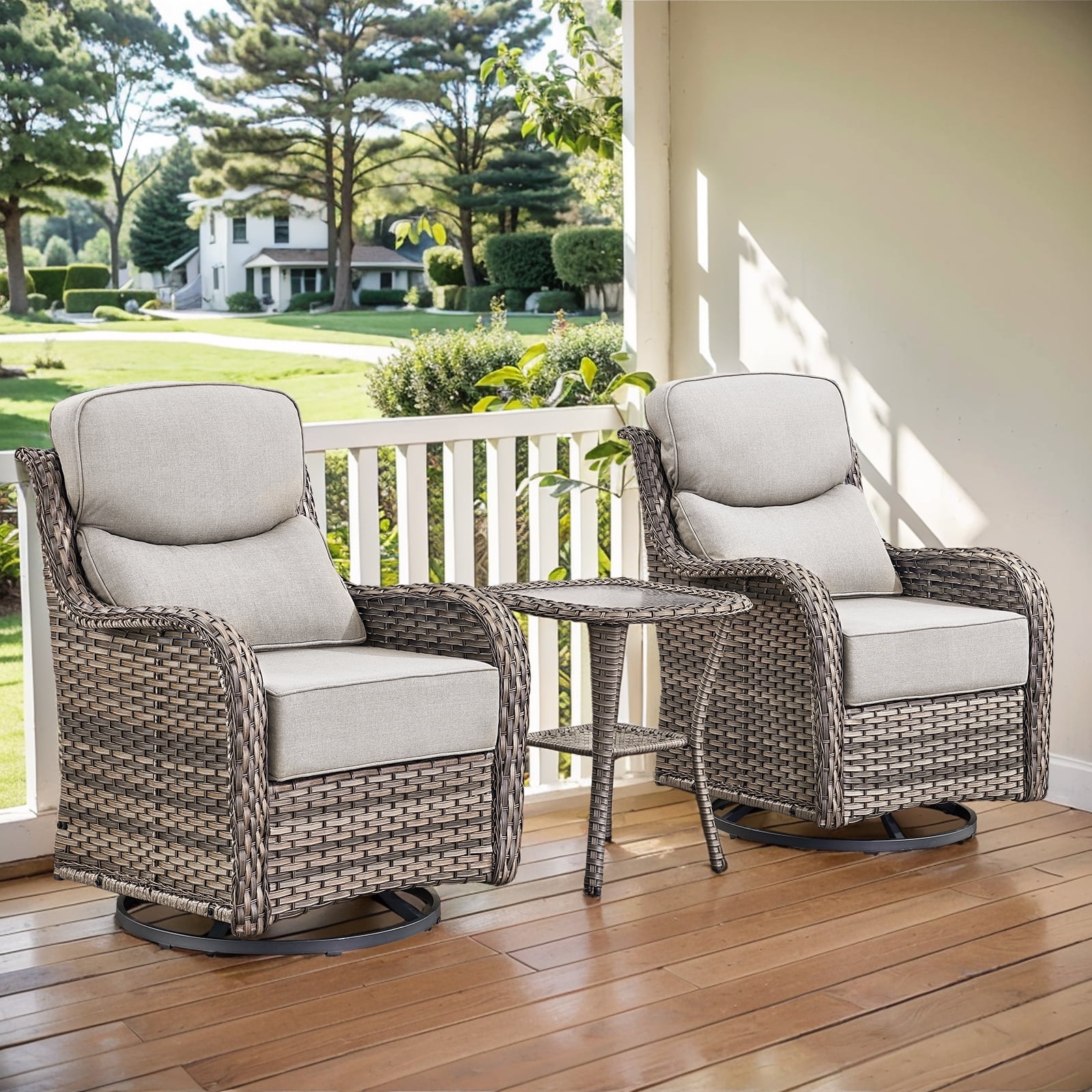 POCASSY 3PCS Outdoor Swivel Chair Set with Side Table, 6-Inch Thick ...