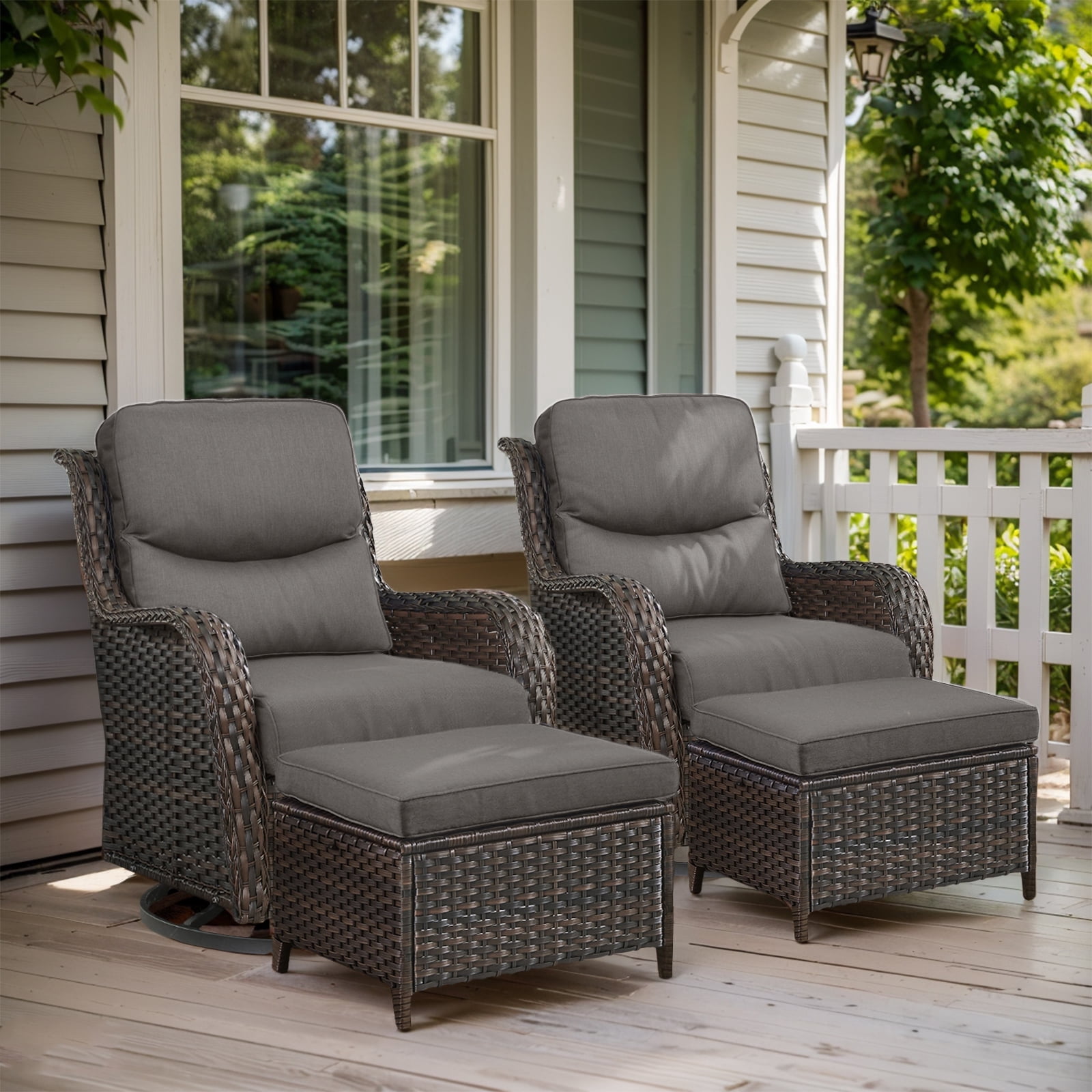 POCASSY 4 Pieces Patio Furniture Set with Swivel Chairs, Ottomans and ...