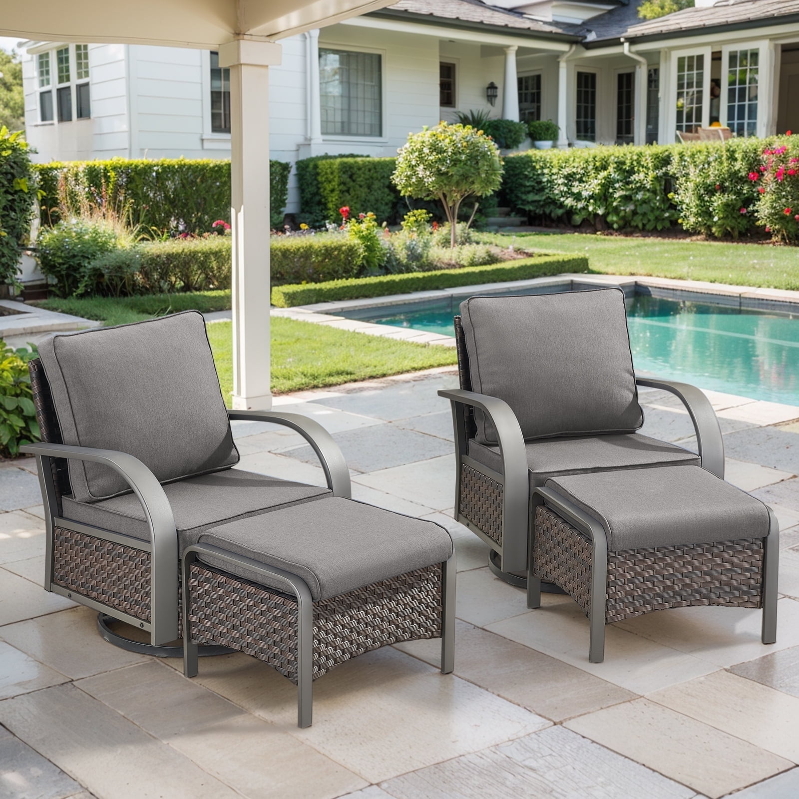 POCASSY 4 Pieces Patio Furniture Set with Swivel Chairs and Ottomans ...
