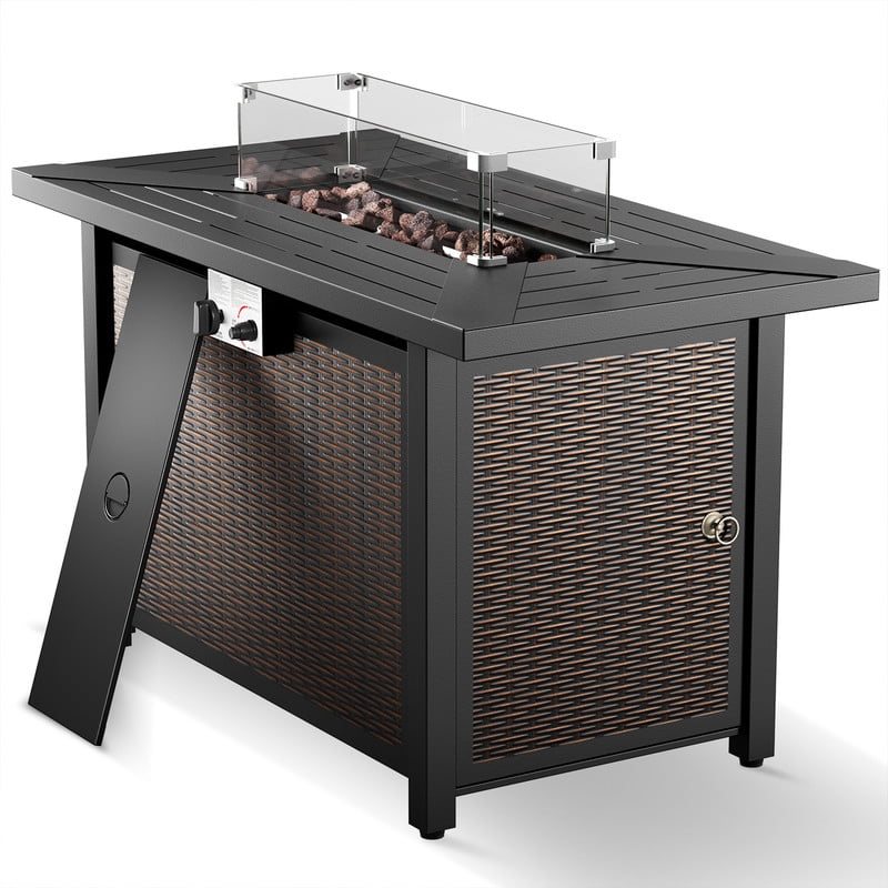 POCASSY 43" Rectangular Propane Fire Pit Table - 50,000 BTU Metal Patio ...