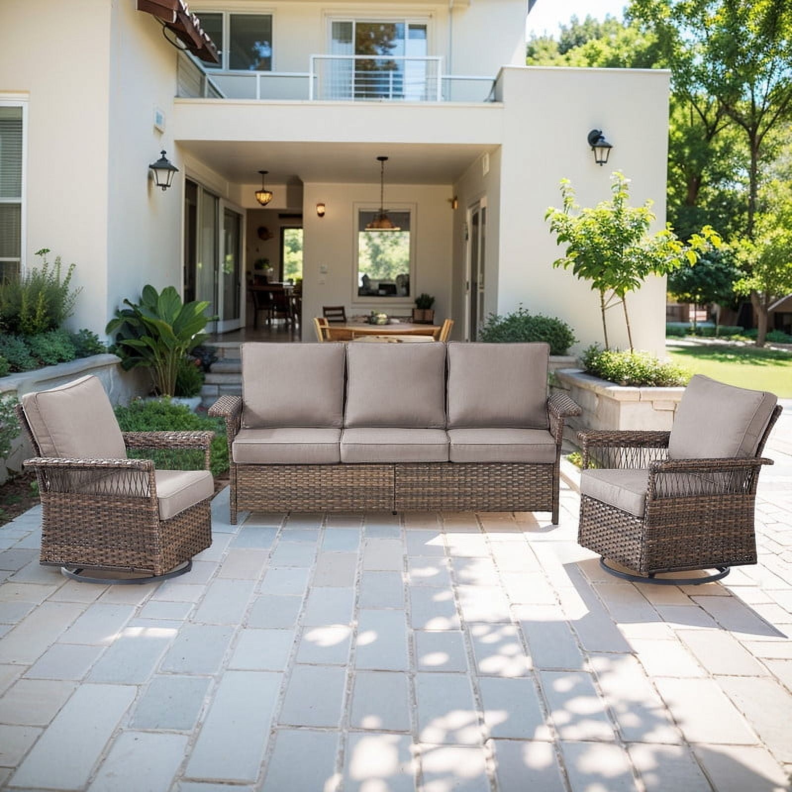 POCASSY 5 Piece Powder Coated Steel Outdoor Patio Dining Set, Mix Brown ...