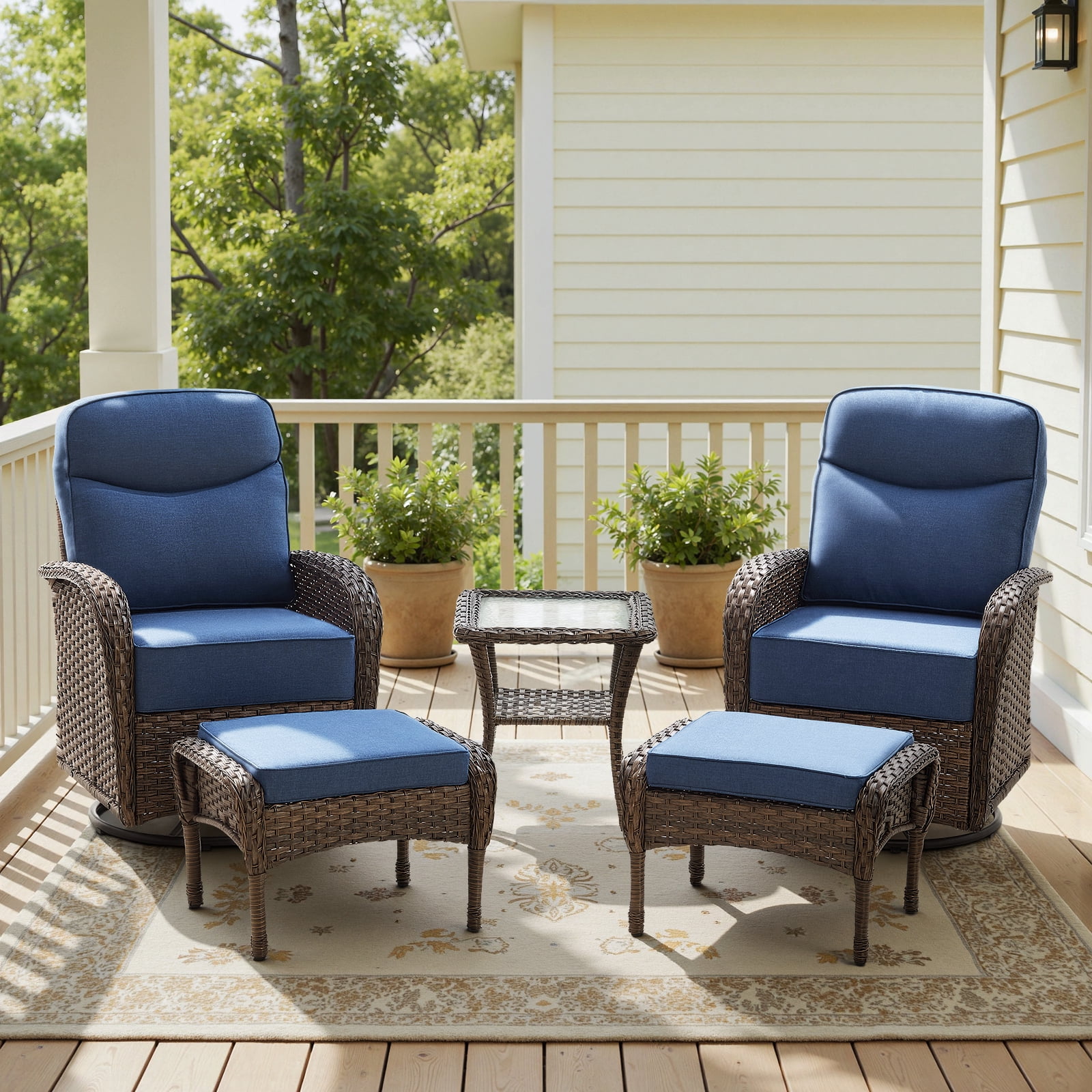 POCASSY 5 Pieces Outdoor Patio Furniture Set with Swivel Glider Patio ...