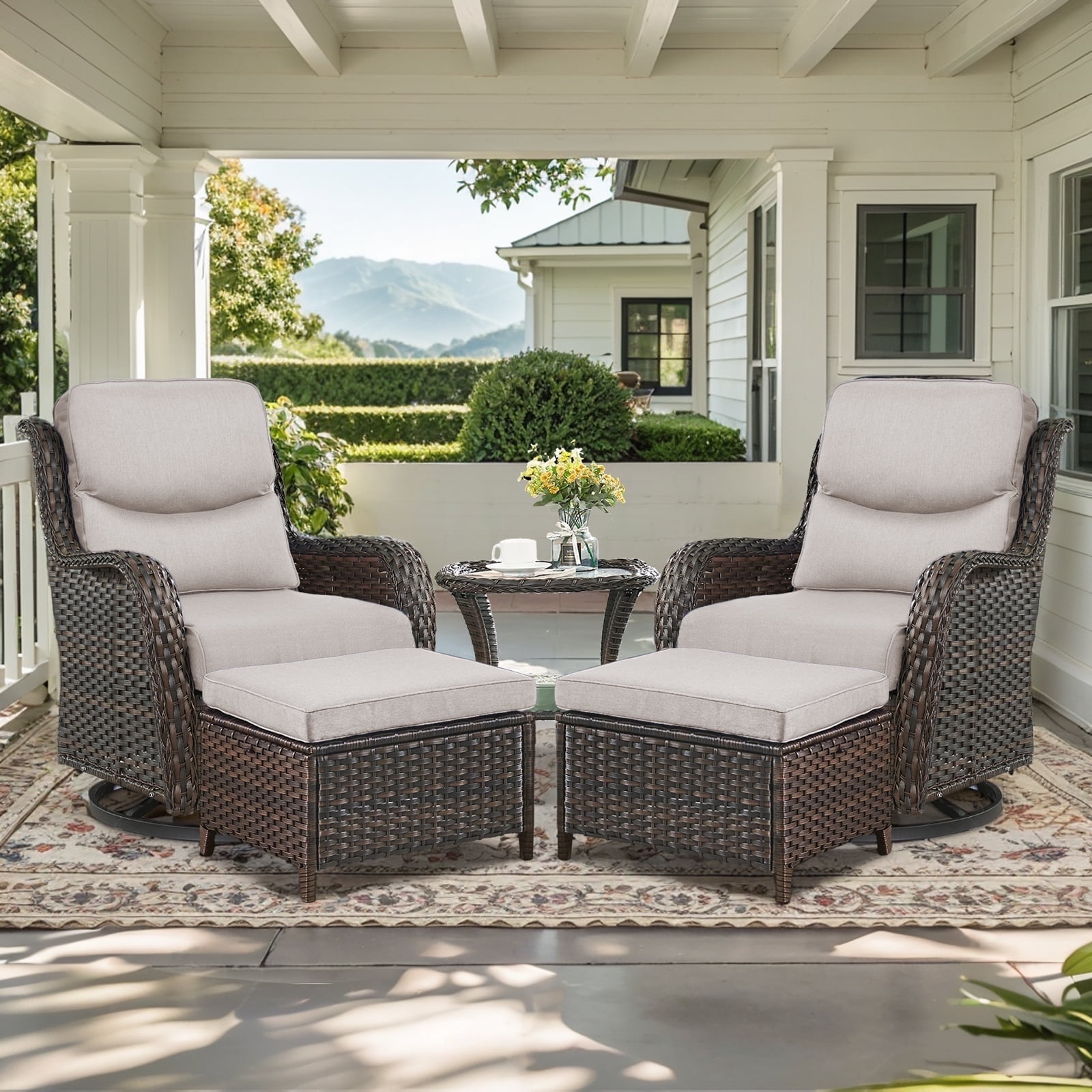 POCASSY 5 Pieces Patio Furniture Set with Swivel Chairs and Ottomans ...