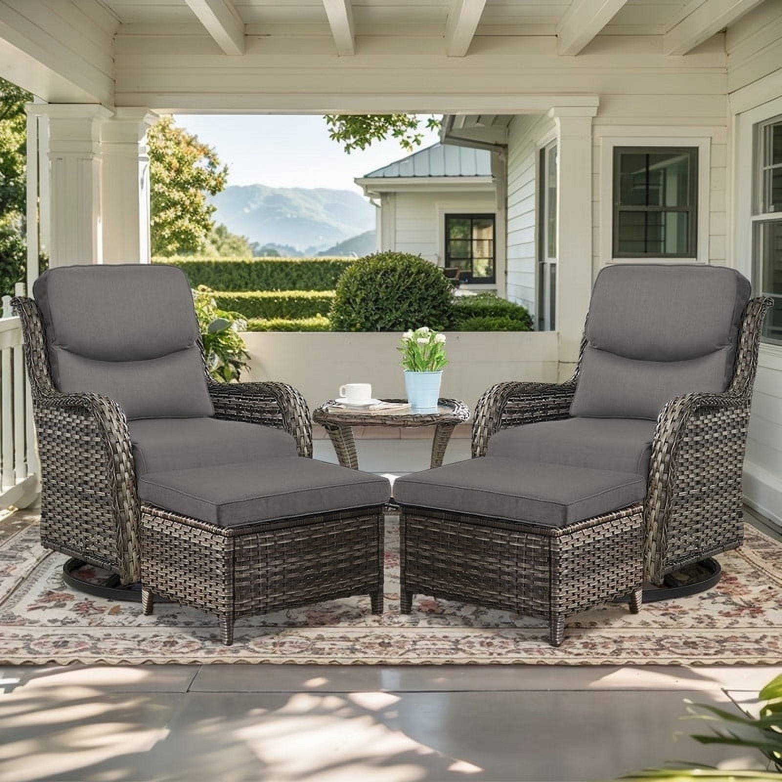 POCASSY 5 Pieces Patio Furniture Set with Swivel Chairs, Ottomans and ...