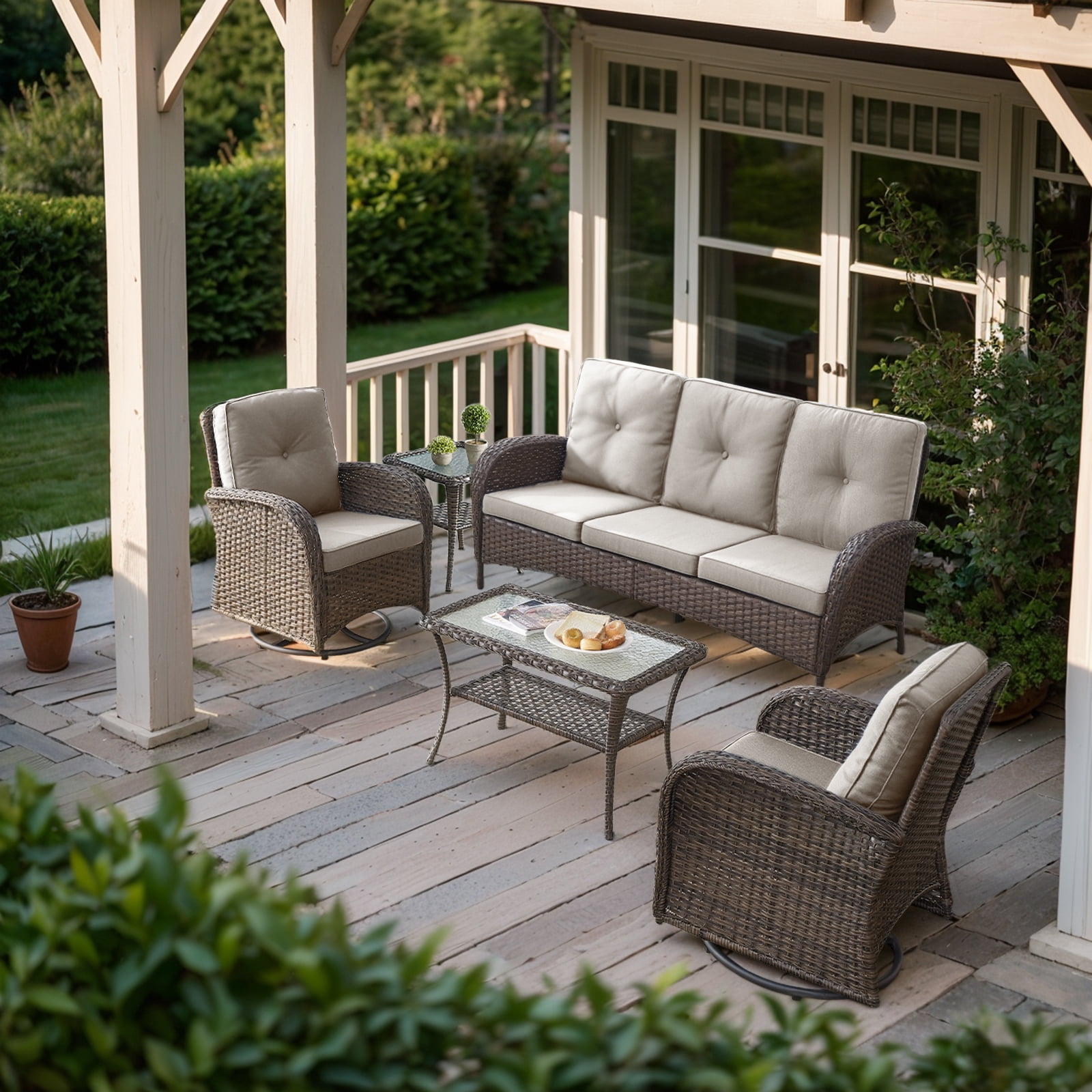 POCASSY 5 Pieces Patio Furniture Set, Weather-Resistant Outdoor ...