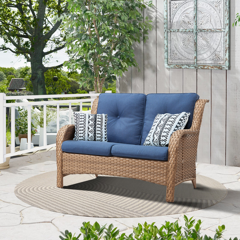 POCASSY 50" Wide Outdoor Wicker Loveseat With Cushions - Walmart.com