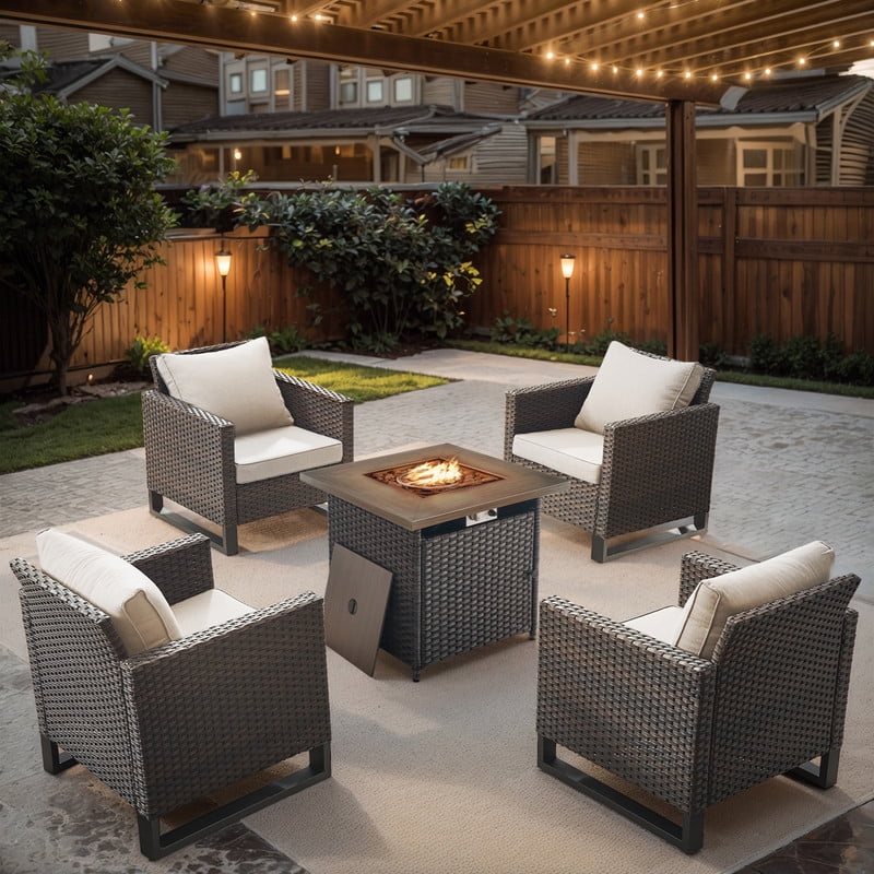POCASSY 5PCS Outdoor Furniture Set with Fire Pit Table - Outdoor ...