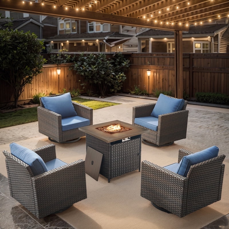 POCASSY 5PCS Outdoor Furniture Set with Fire Pit Table - Outdoor ...