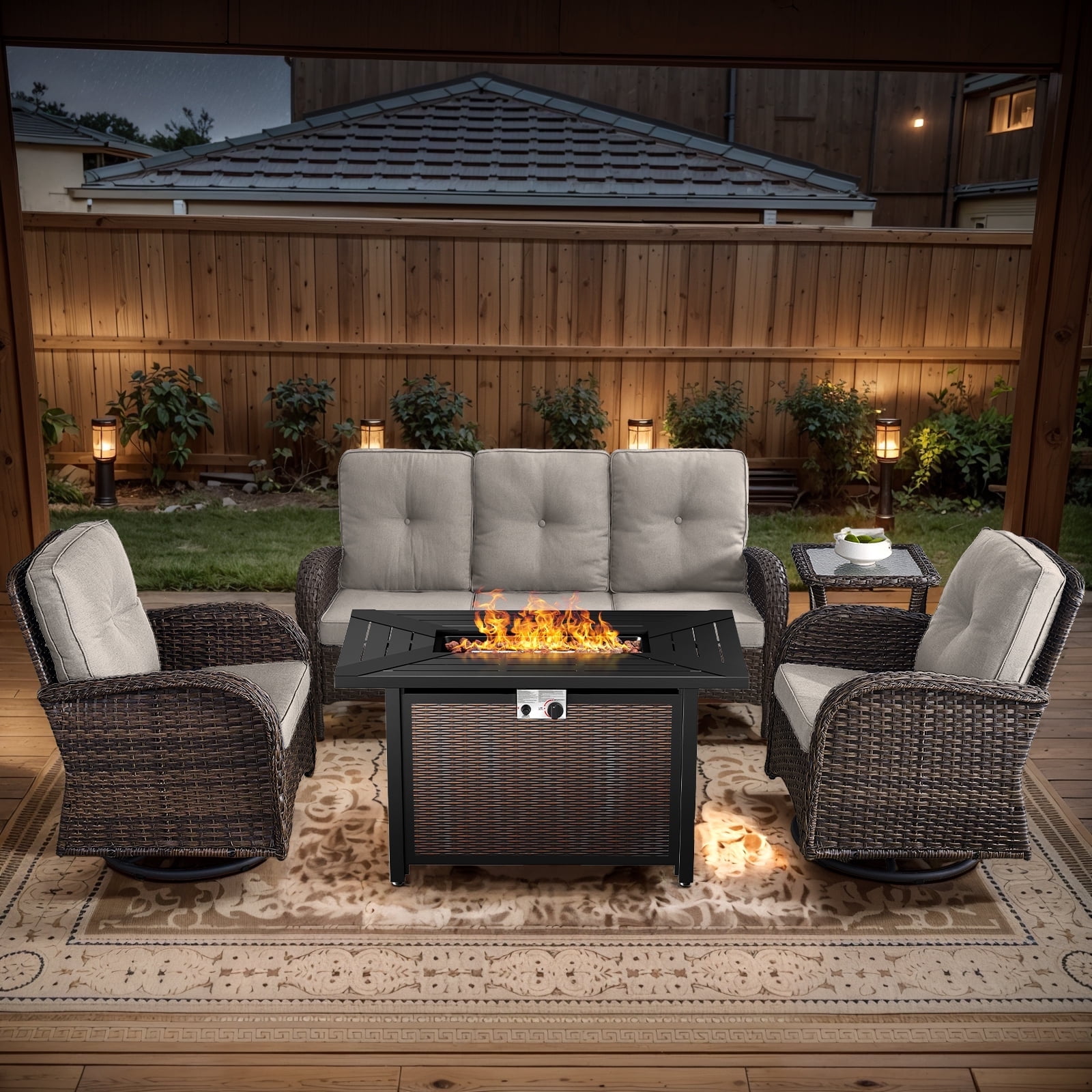 POCASSY 5PCS Outdoor Patio Furniture Set, Patio Furniture Set with Fire ...