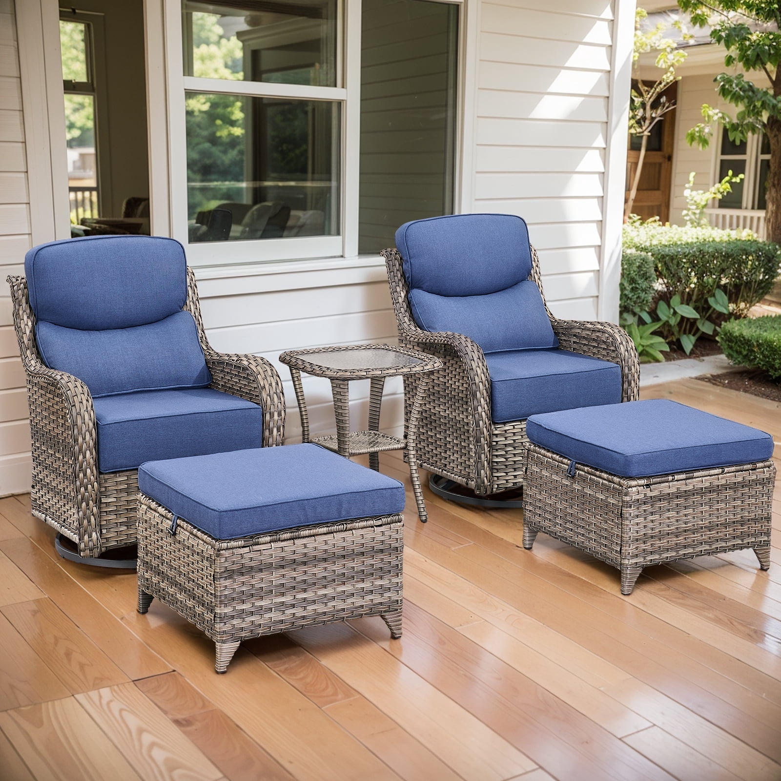 POCASSY 5PCS Outdoor Swivel Chairs Set with Ottomans, 6