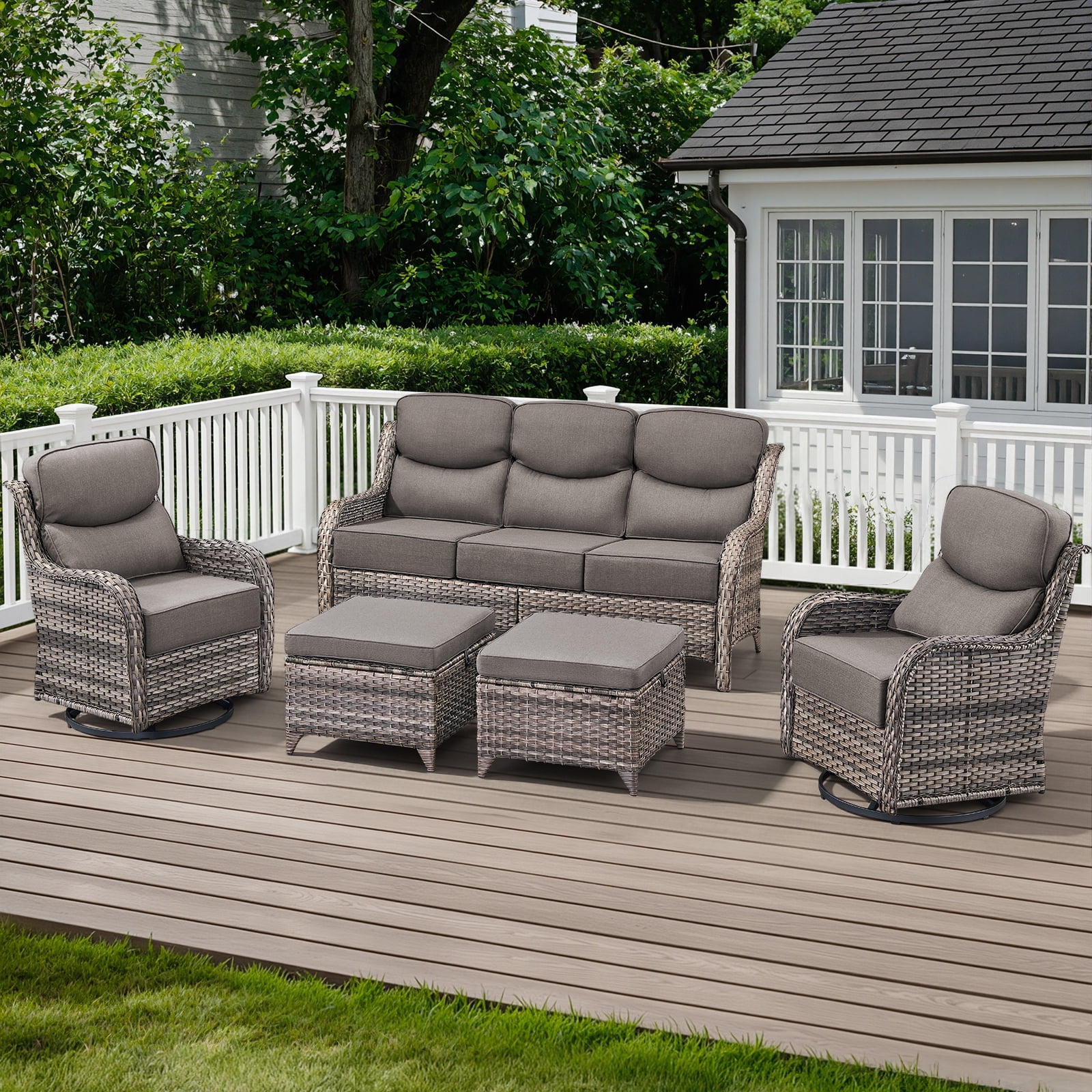 POCASSY 6-Piece Outdoor Patio Furniture Set, Gray Wicker Conversation ...