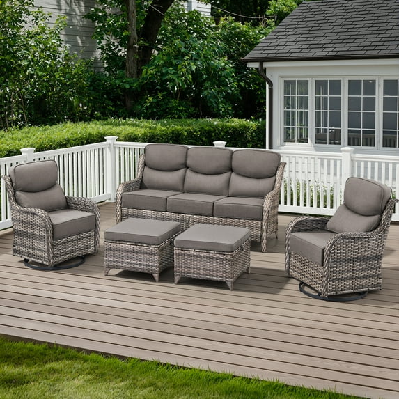 POCASSY 6-Piece Outdoor Patio Furniture Set, Gray Wicker Conversation ...