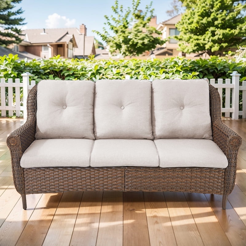 POCASSY 68" Width Outdoor 3-Seater Sofa Patio Couch, All Weather Brown ...