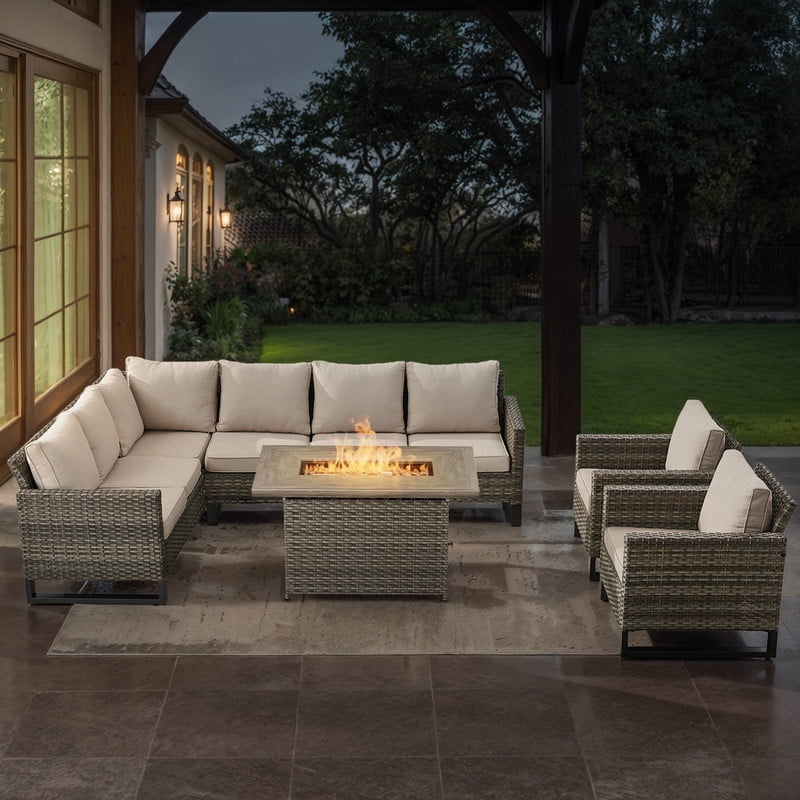 POCASSY 6PCS Outdoor Furniture Set with Fire Pit Table - All Weather ...