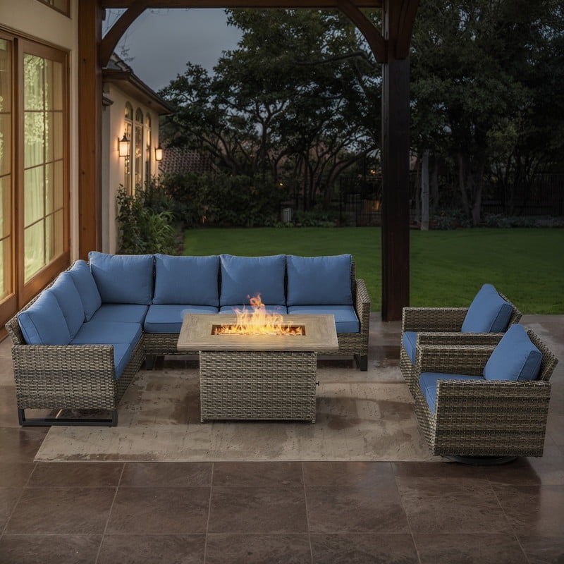 POCASSY 6PCS Outdoor Furniture Set with Fire Pit Table - All Weather ...