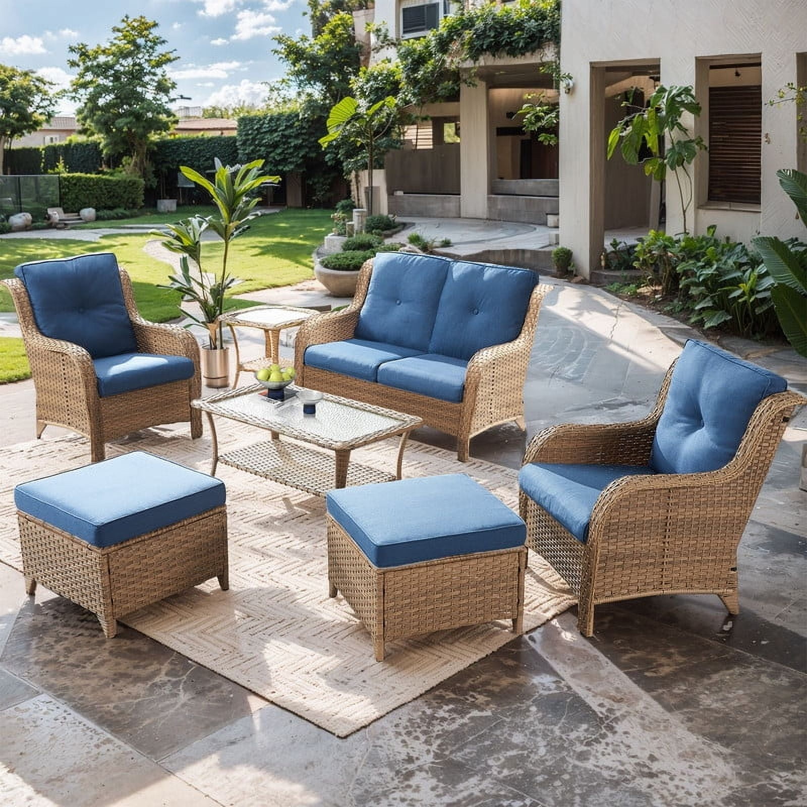POCASSY 7 Pieces Patio Furniture Set All Weather Wicker Conversation ...