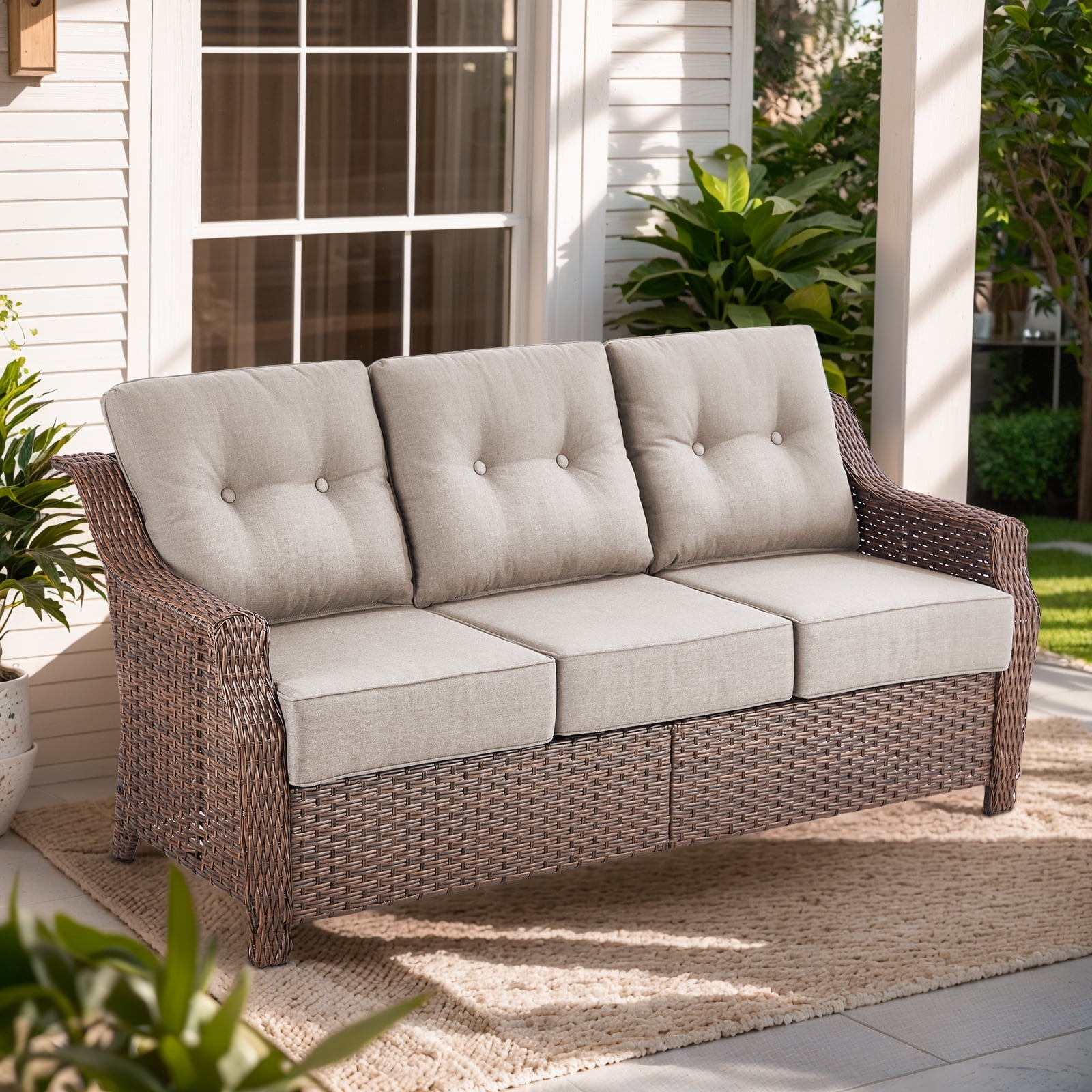 POCASSY 74.8" Wide Outdoor Sofa with 6" Thick Seat Cushion, Patio ...