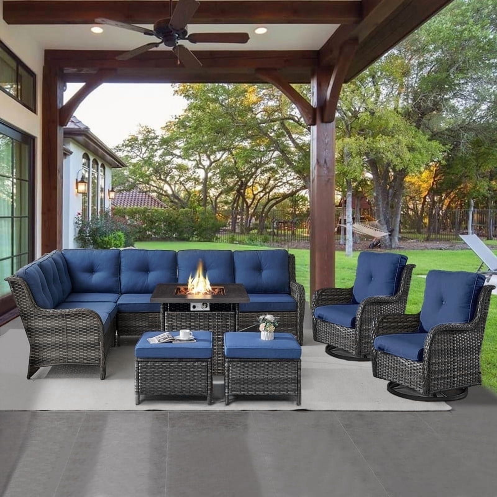 POCASSY 7PCS Outdoor Furniture Set with 30" Propane Fire Pit Table ...