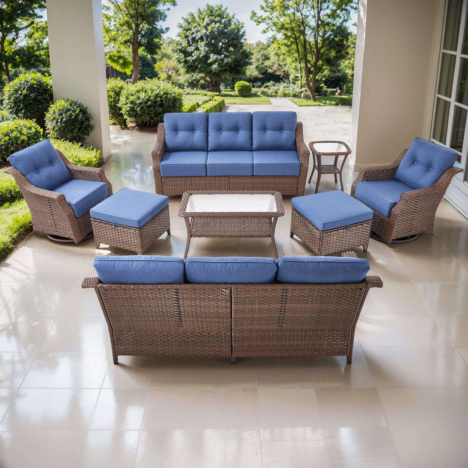 POCASSY 8-Piece Patio Furniture Set, 6" Thick Cushion & All Weather ...