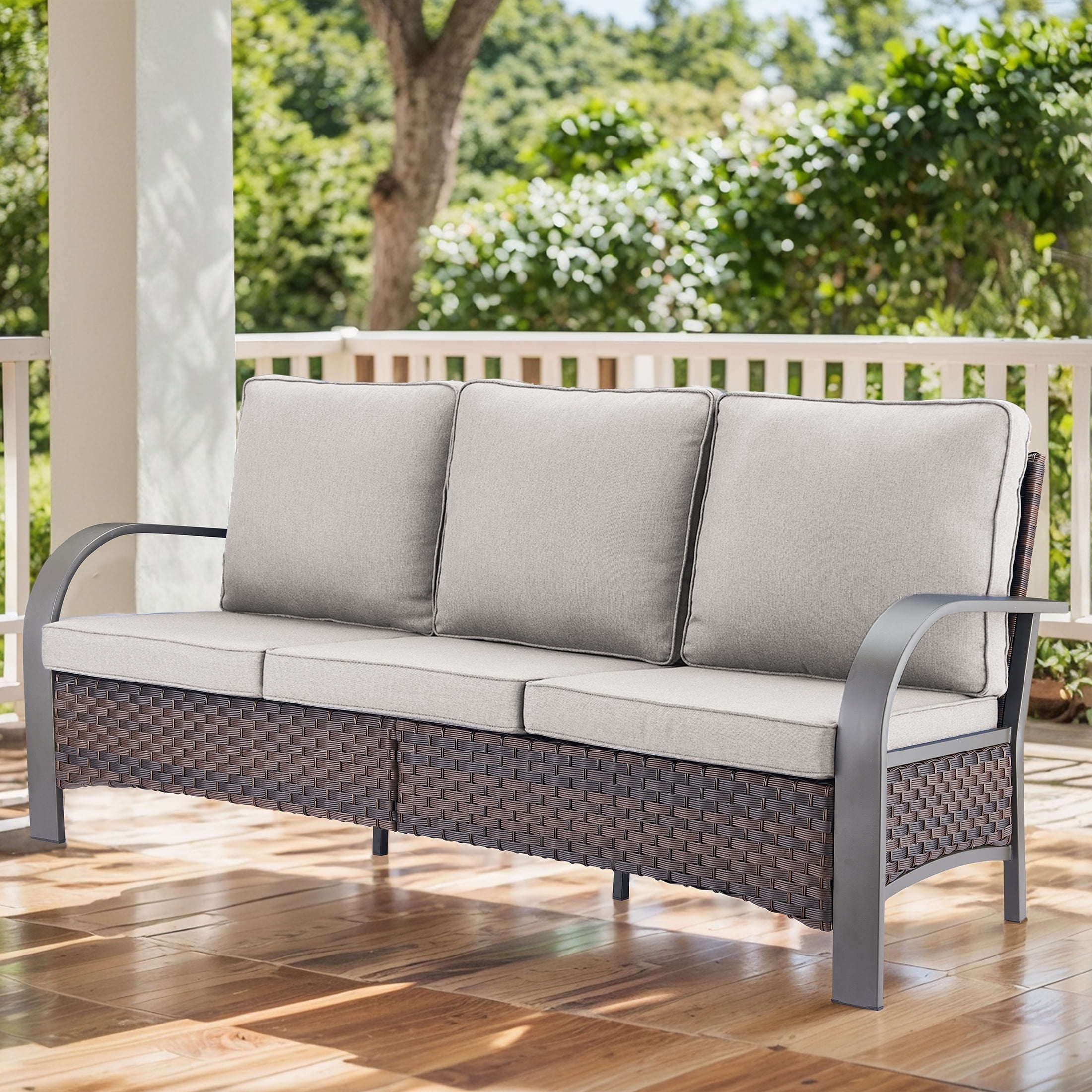 POCASSY Outdoor 75" Width 3 Seater Sofa with Cushions, All Weather ...