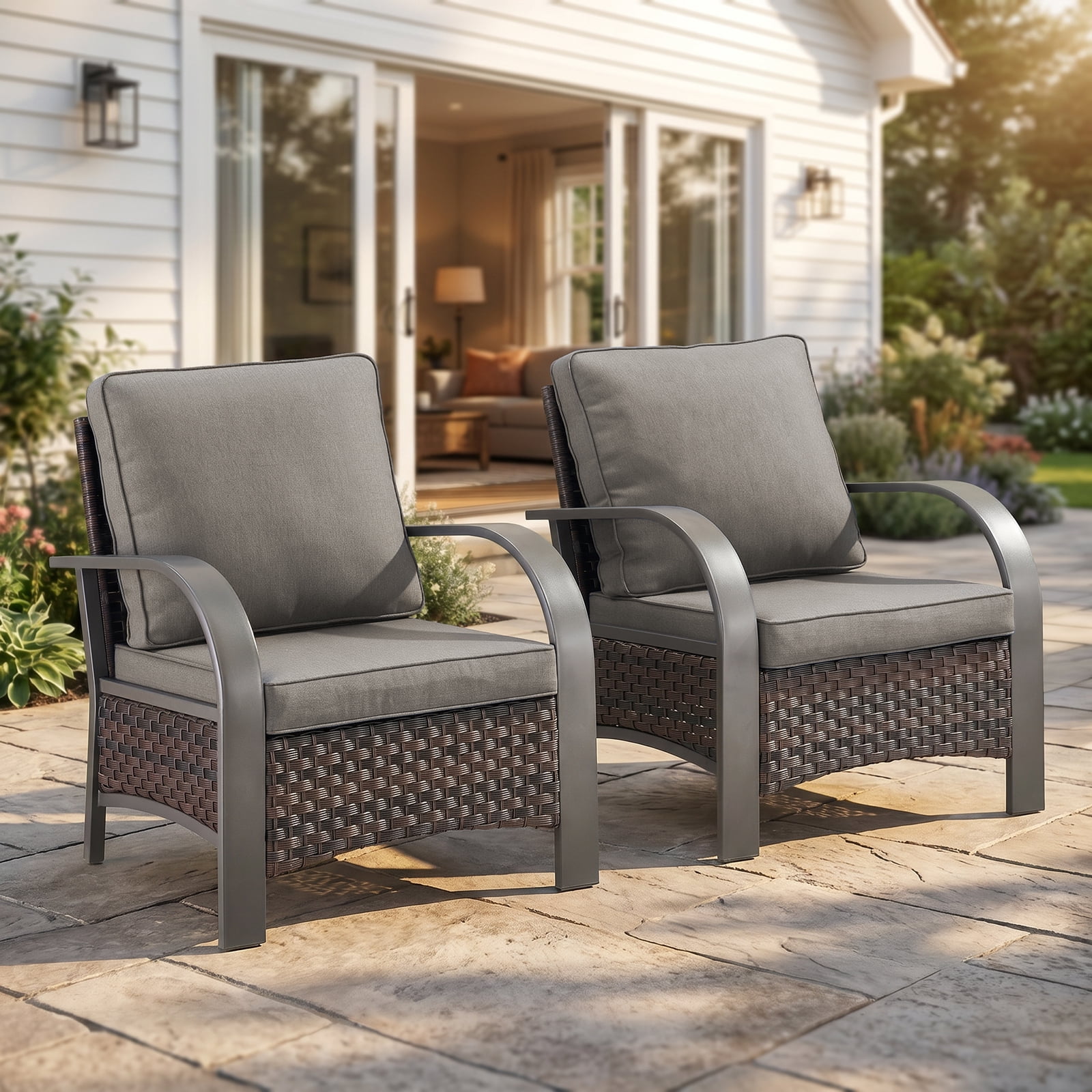 POCASSY Outdoor Accent Chairs Set of 2 with Cushions, Outside Brown ...