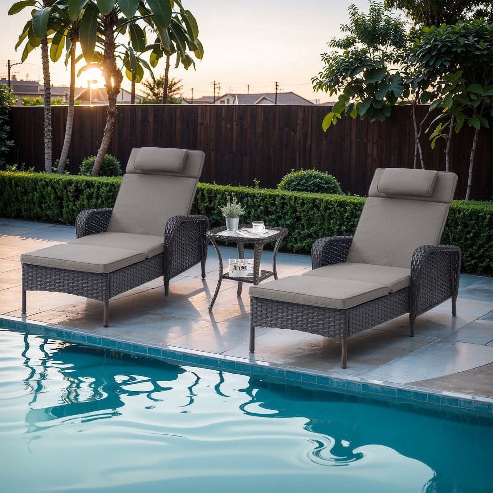 Pocassy Outdoor Reclining Chaise Lounge Chair, Adjustable Backrest ...