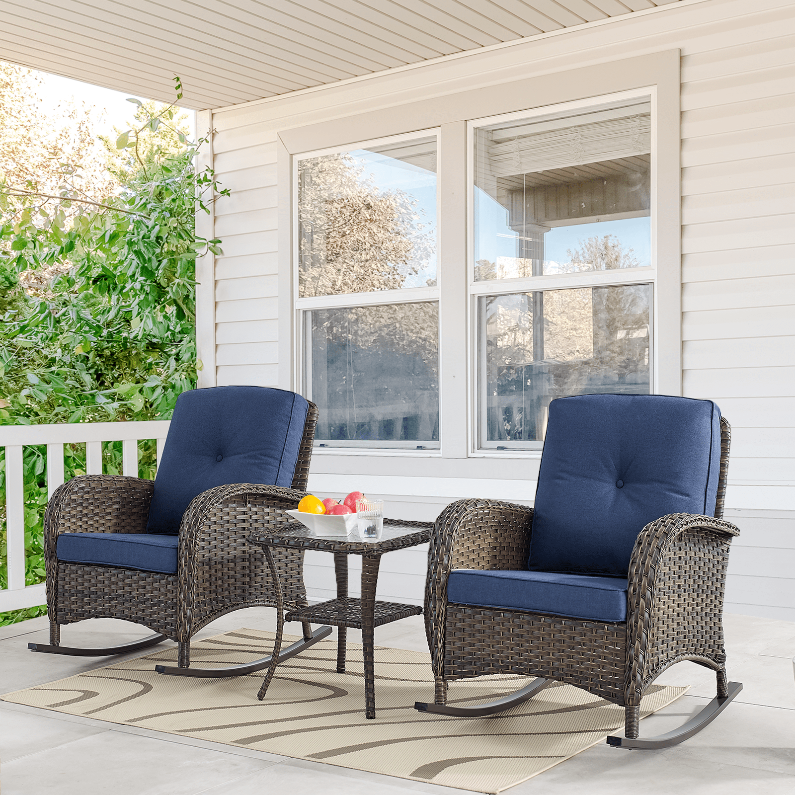 POCASSY Outdoor Brown Wicker Patio Furniture Rattan Rocking Chairs and ...