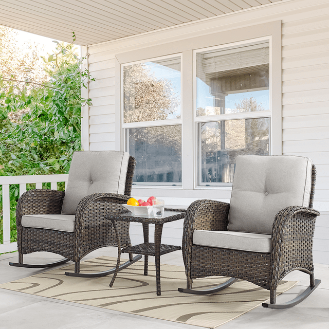 POCASSY Outdoor Brown Wicker Patio Furniture Rattan Rocking Chairs and ...