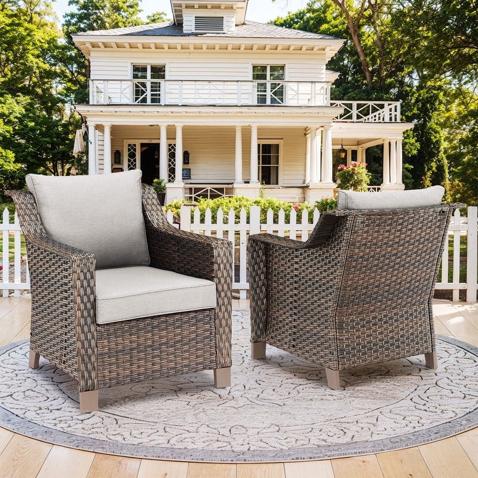 POCASSY Outdoor Chairs Set of 2 with All Weather Resistant Brown Rattan ...
