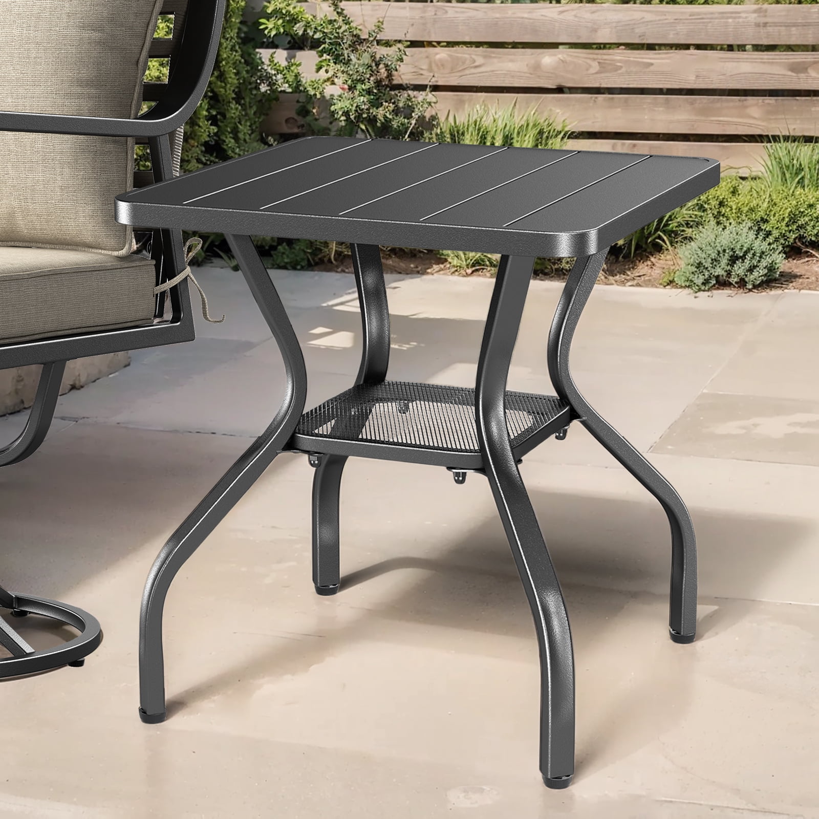 POCASSY Outdoor Meatl Side Table Bistro Table, 20" Square Patio End ...