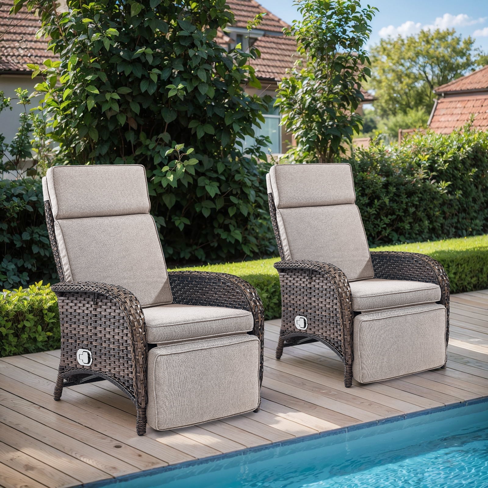 POCASSY Outdoor Recliner Chairs Set of 2, Adjustable Reclining Patio ...