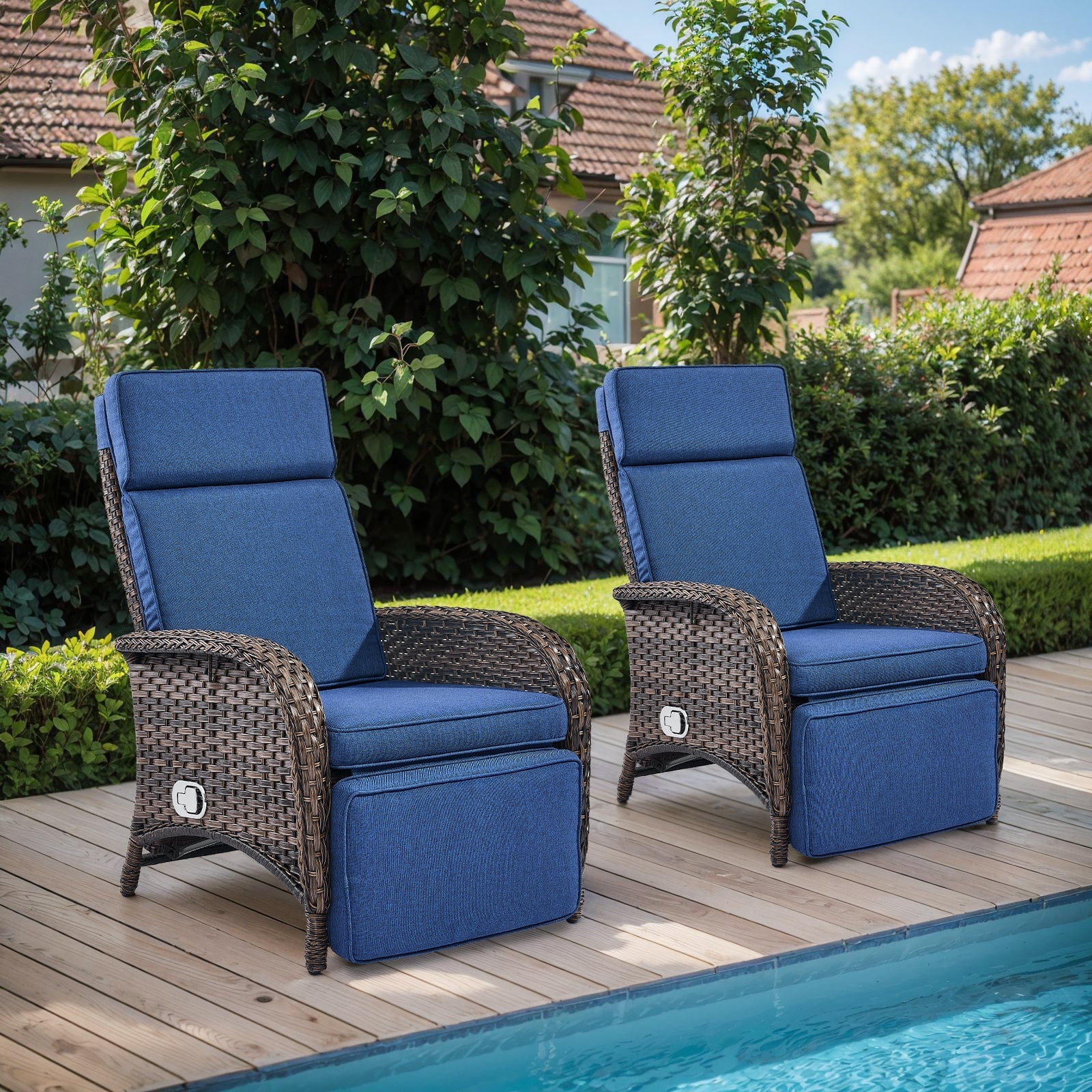 POCASSY Outdoor Recliner Chairs Set of 2, Adjustable Reclining Patio ...