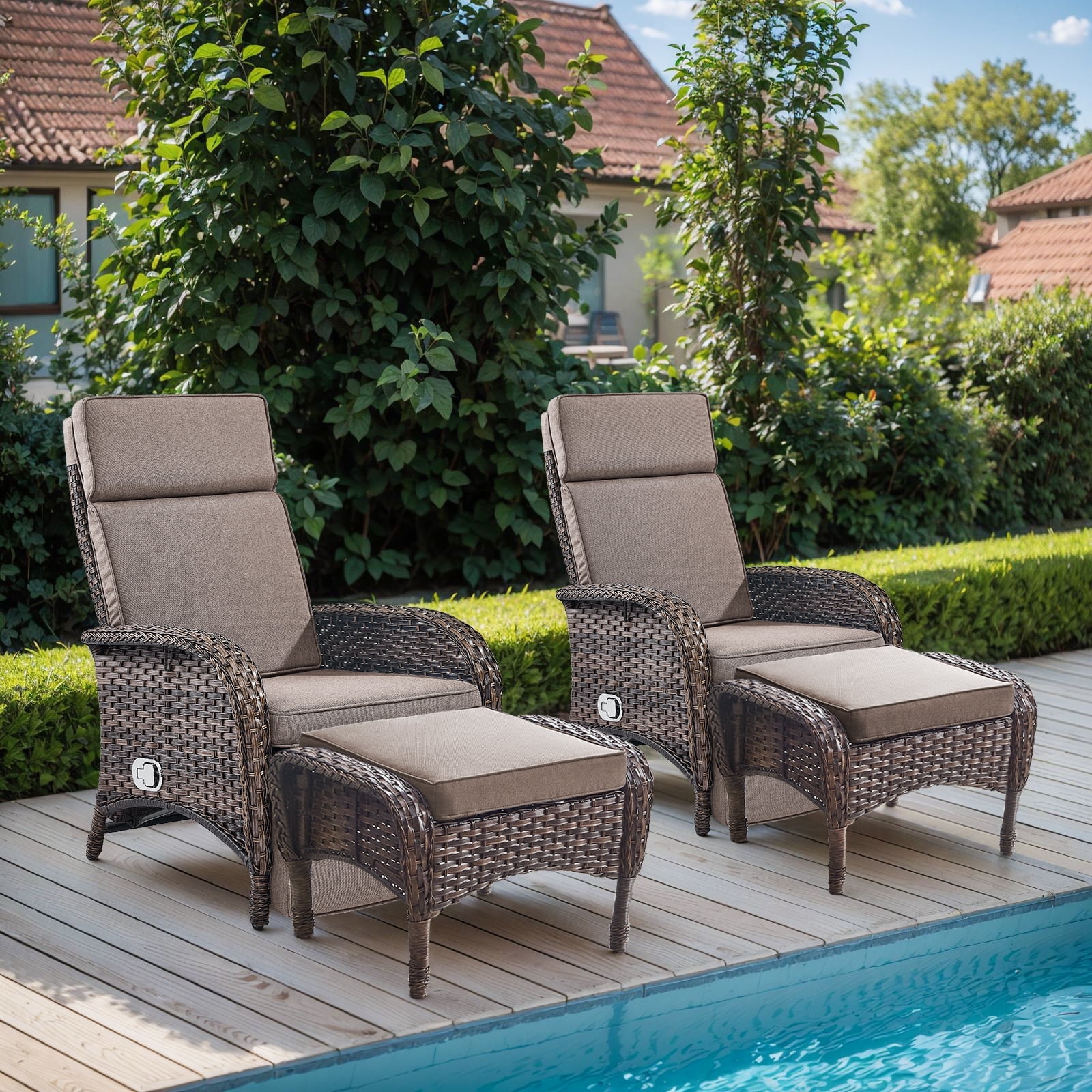 POCASSY Outdoor Recliner Chairs Set of 2 with Ottomans, Adjustable ...