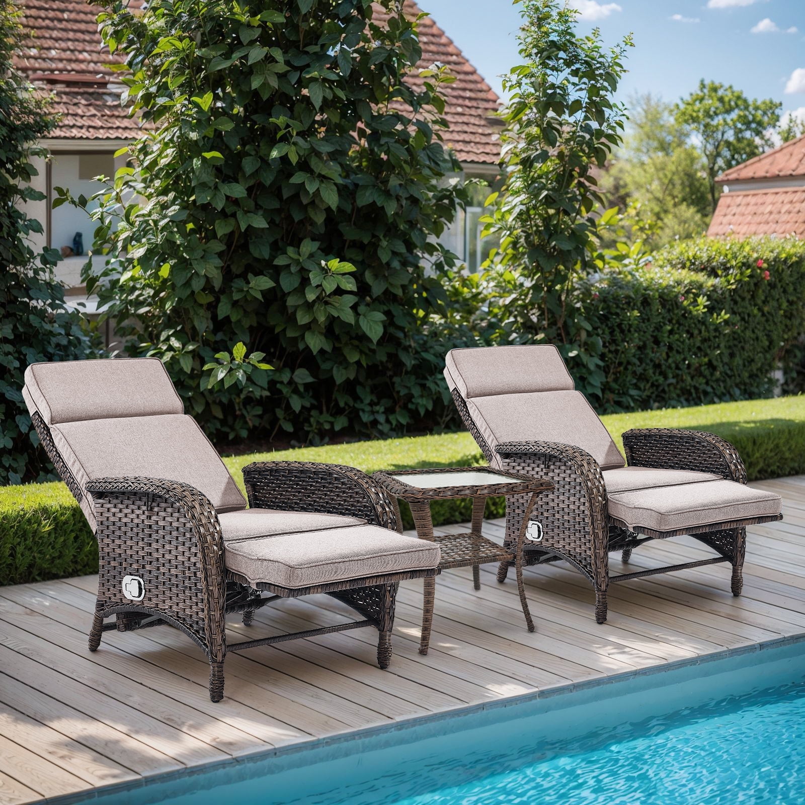 POCASSY Outdoor Recliner Chairs Set of 2 with Side Table, Adjustable ...