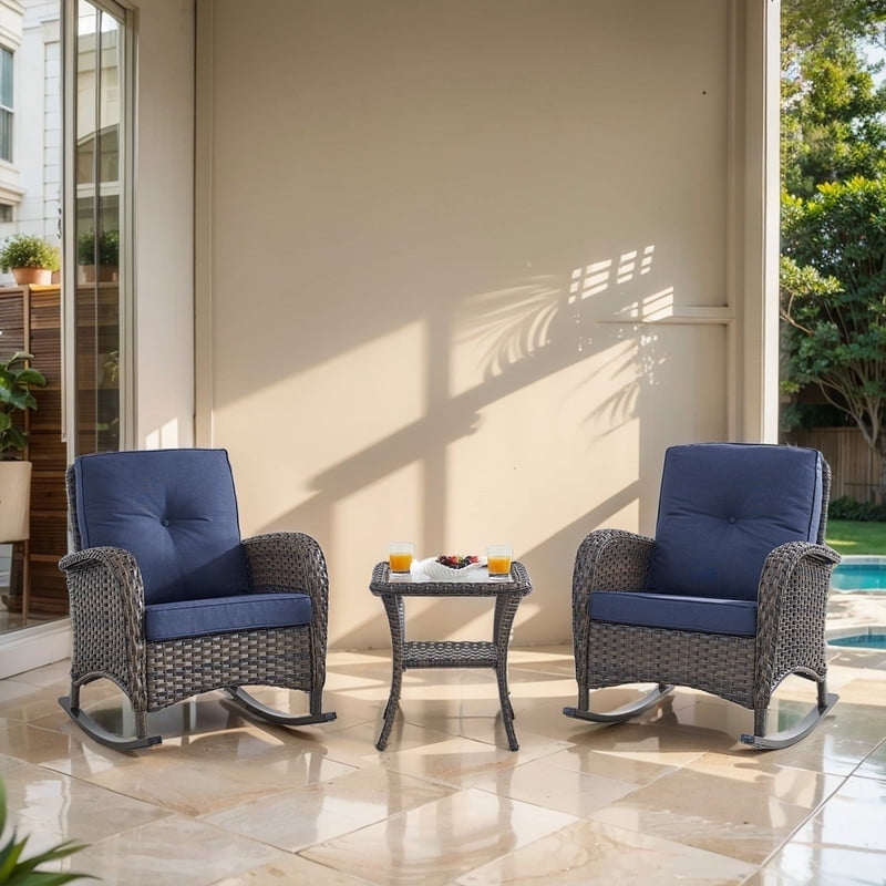 POCASSY Outdoor Rocking Chairs Set of 2 Wicker Rocker Chairs for Porch ...