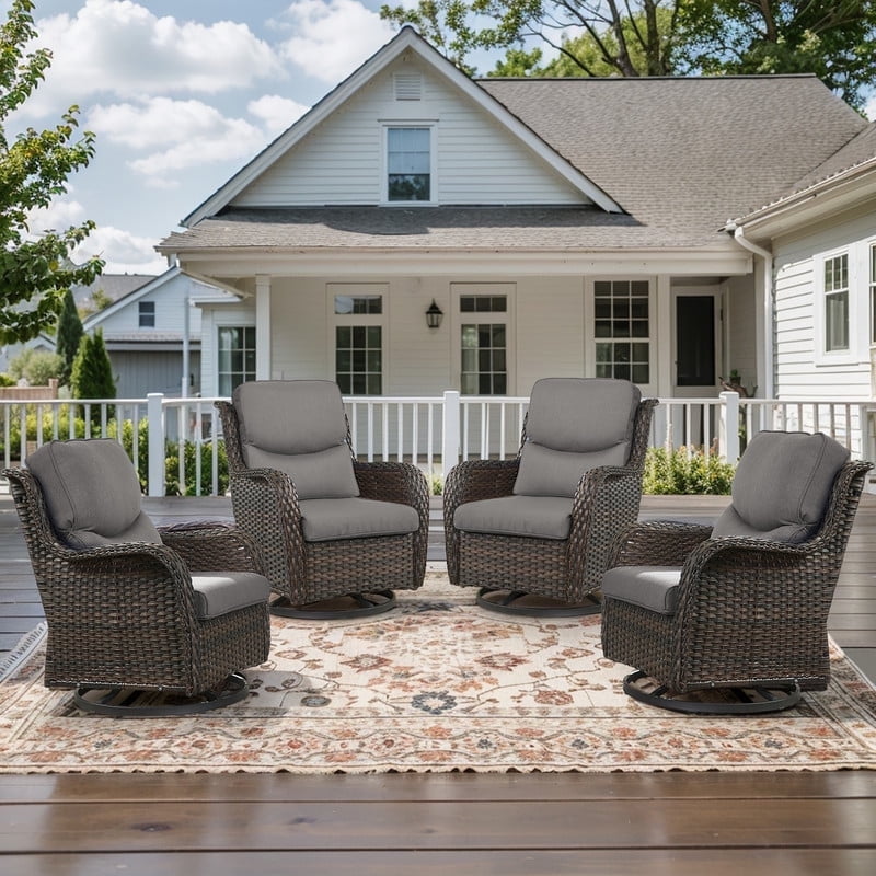 POCASSY Outdoor Swivel Chair Set of 4, All Weather Brown Wicker Patio ...