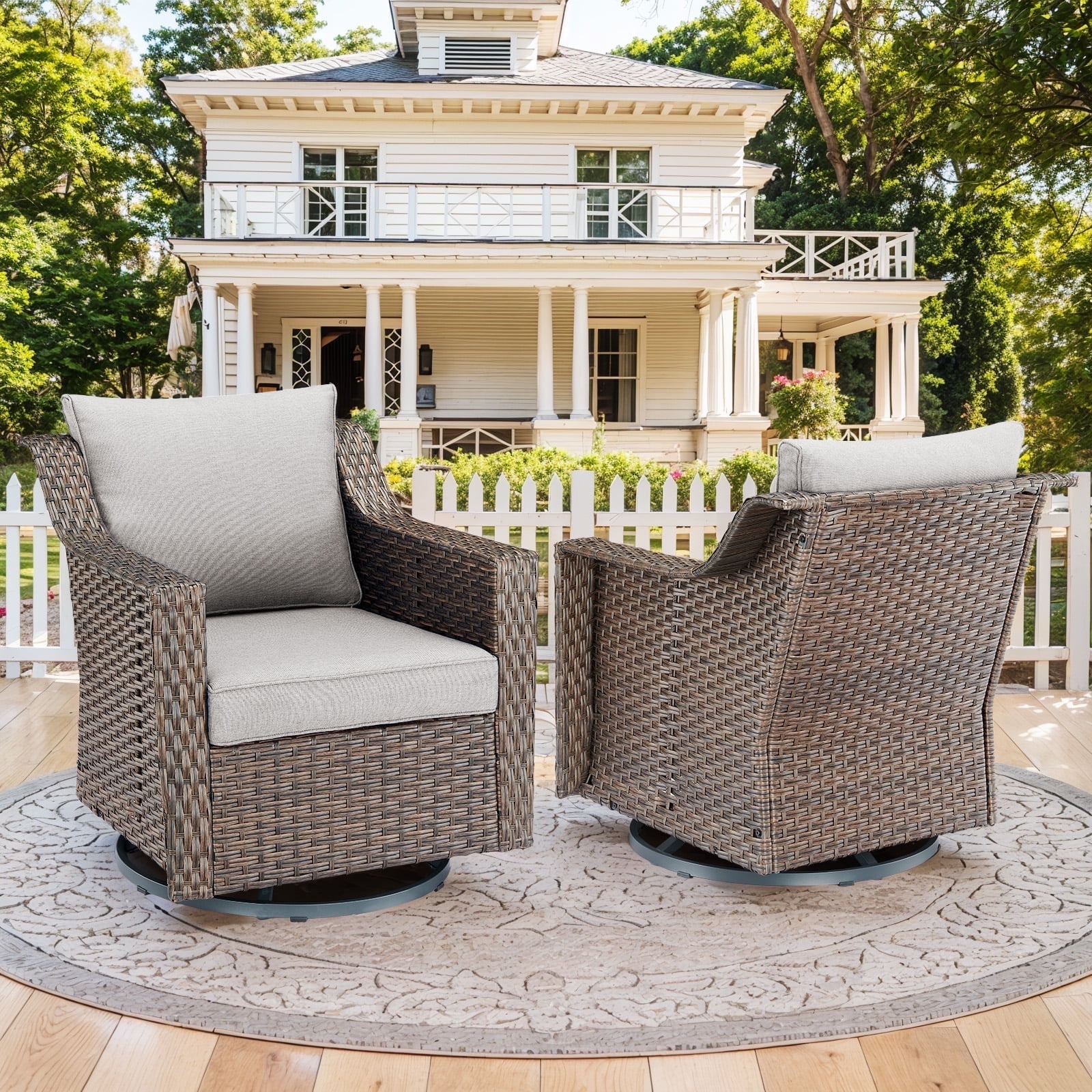 POCASSY Outdoor Swivel Rocking Chairs Set of 2, All Weather Brown ...