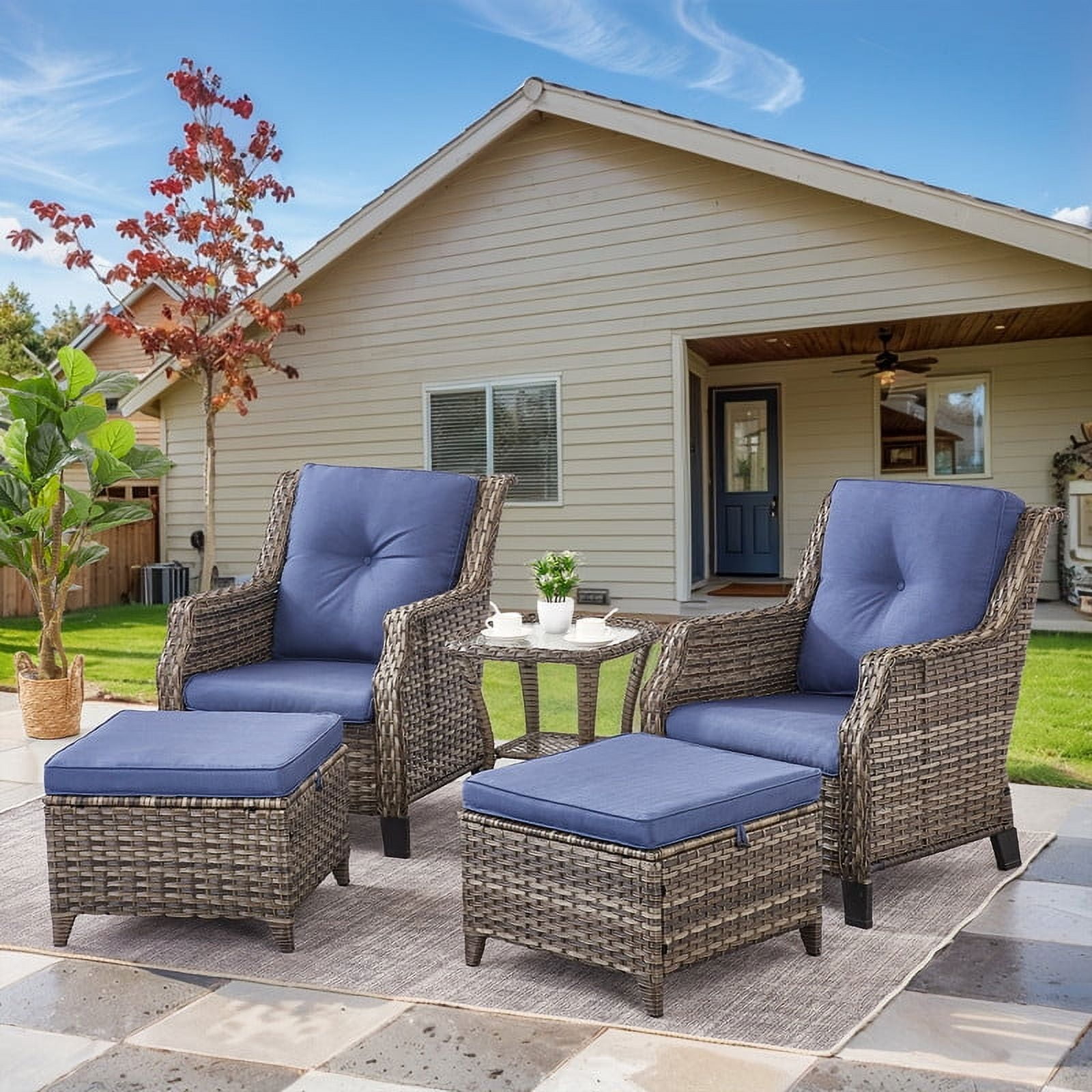 POCASSY Outdoor Wicker Chairs Set of 2 with Rattan Side Table and ...