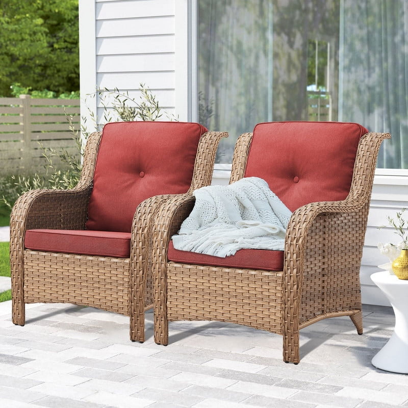 POCASSY Outdoor Wicker Chairs Set of 2 with All Weather Resistant Resin ...