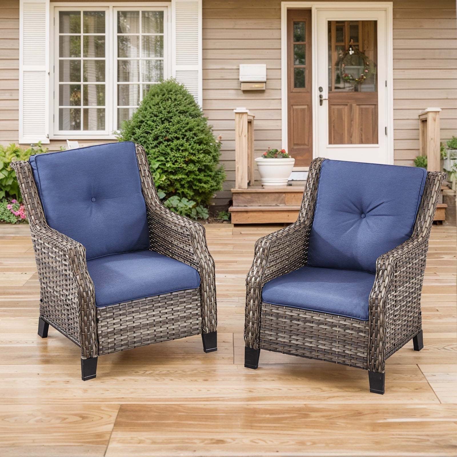 POCASSY Outdoor Wicker Chairs Set of 2 with Weather Resistant Rattan ...