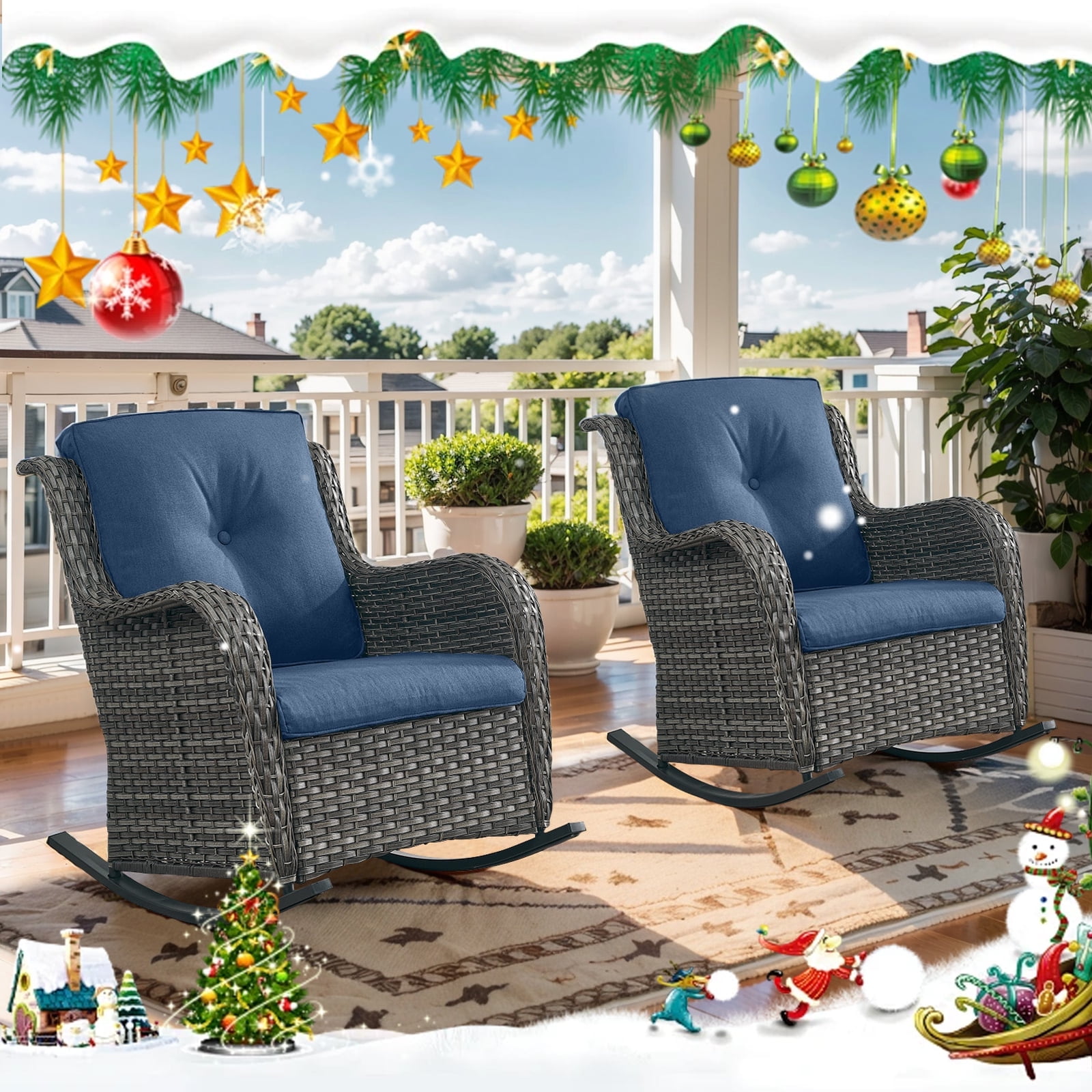 POCASSY Outdoor Wicker Double Rocking Chairs - Walmart.com