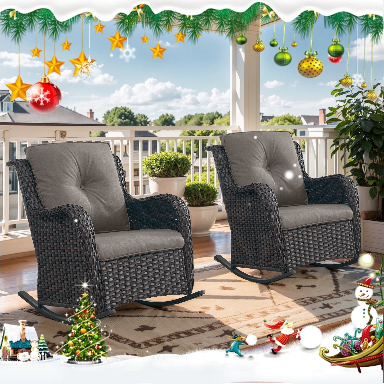 POCASSY Outdoor Wicker Double Rocking Chairs - Walmart.com