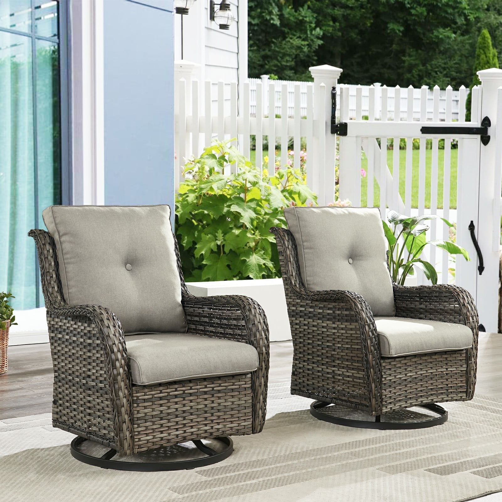 Pocassy Outdoor Wicker Rattan Swivel Rocking Chairs with Cushions ...