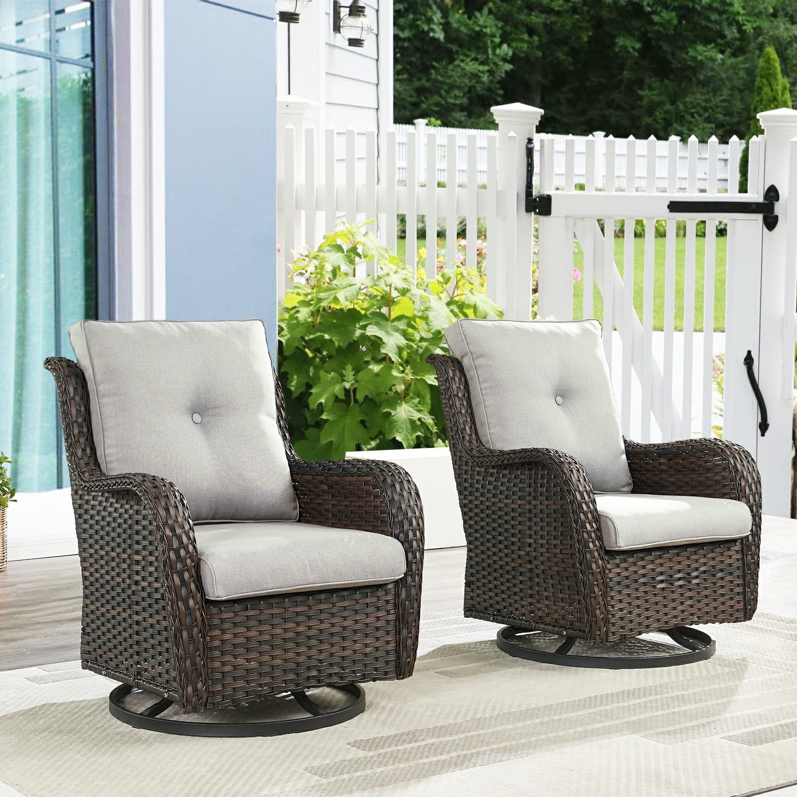 POCASSY Outdoor Swivel & Rocking Rattan Wicker Patio Club Chairs with ...