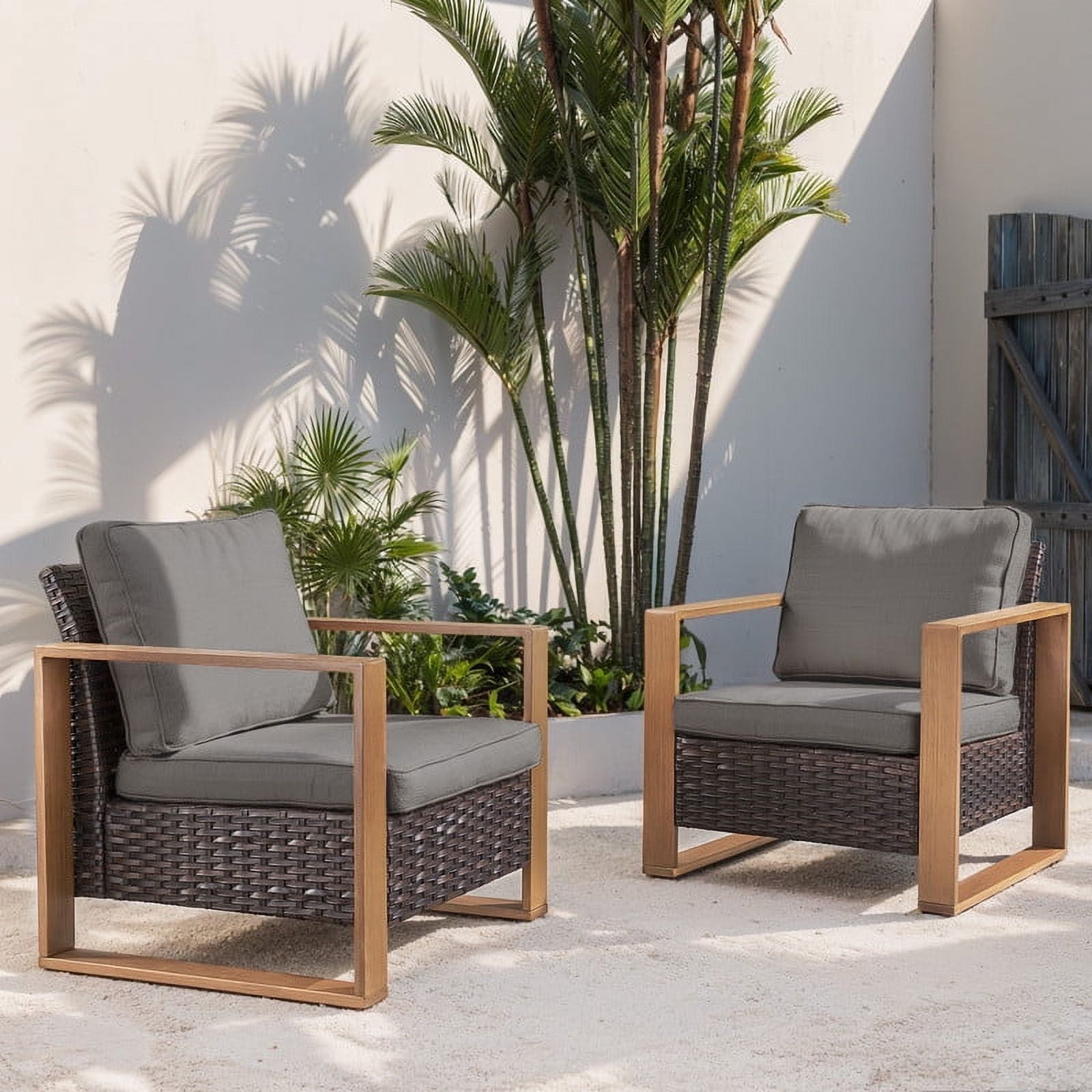 POCASSY Patio Chair Set of 2, Outdoor Porch Chairs with All Weather ...