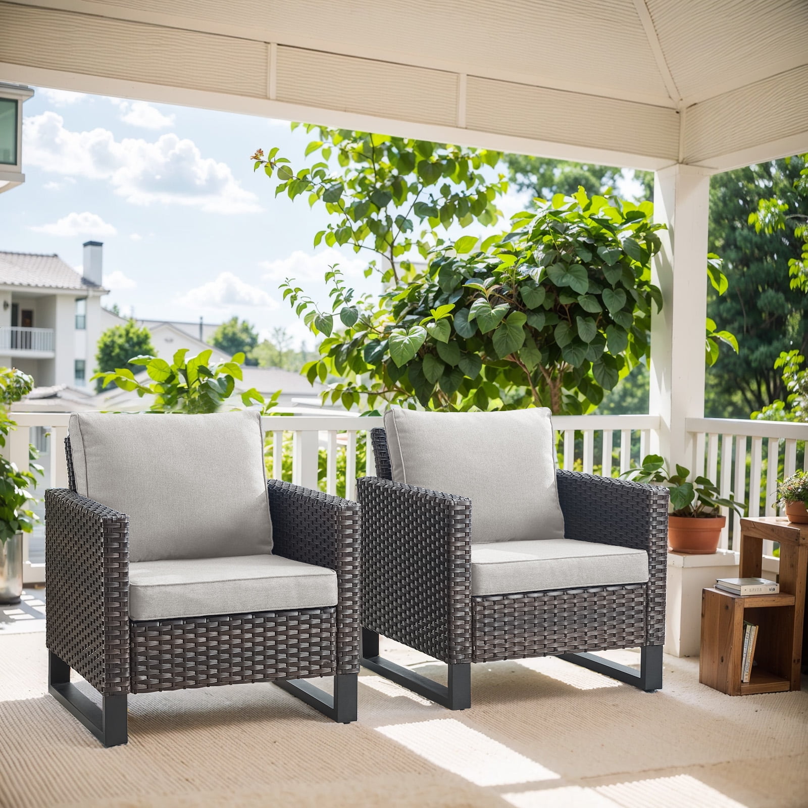 POCASSY Patio Furniture Chairs Set of 2, Outdoor Wicker Chair with High ...
