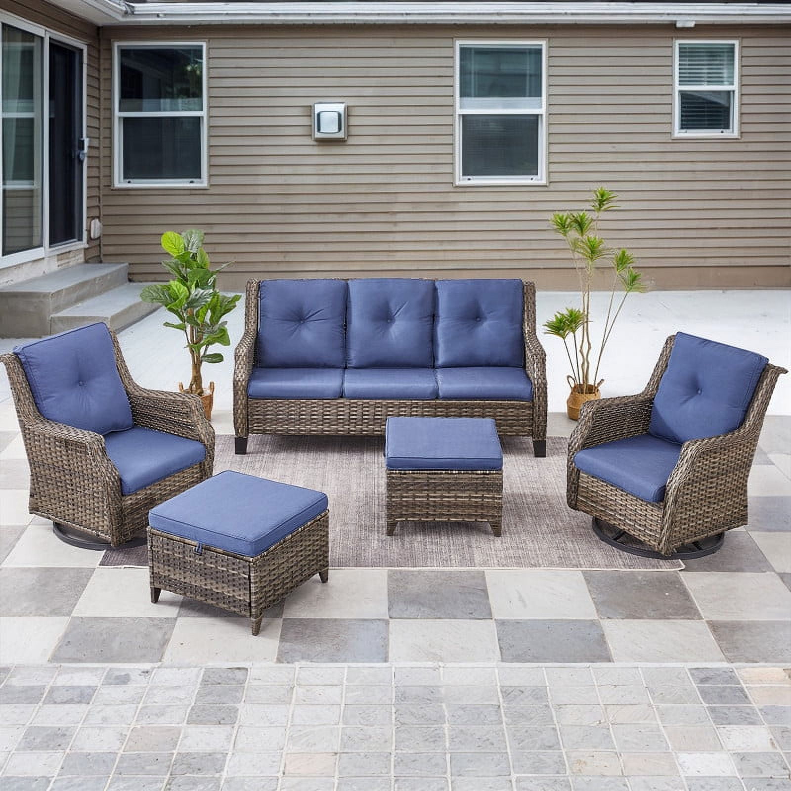 POCASSY Patio Furniture Set with Cushioned 3-Seater Sofa 2 Patio Swivel ...
