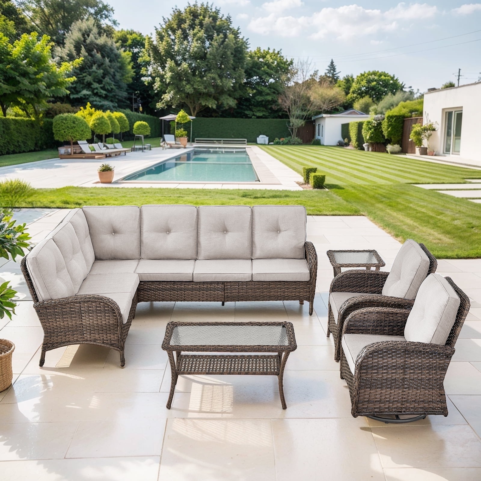 POCASSY Patio Sectional Set with Swivel Chairs, 6 Pieces Patio ...