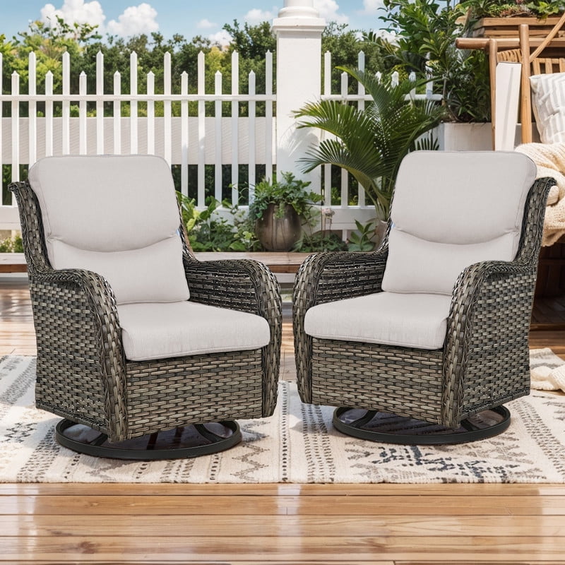 POCASSY Patio Swivel Chairs, Outdoor Wicker Swivel Glider Rocking ...